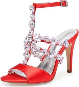 Generic Chaussures De Mariage &Agrave; Talons Hauts pour Femme Mari&eacute;e Stylet Talons Bout Ouvert Sandales Chaussures De F&ecirc;te 10.5Cm,Rouge,36 EU