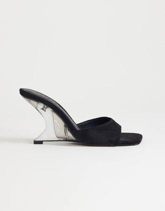 Topshop Esme - Mules &agrave; talon compens&eacute; transparent - Noir