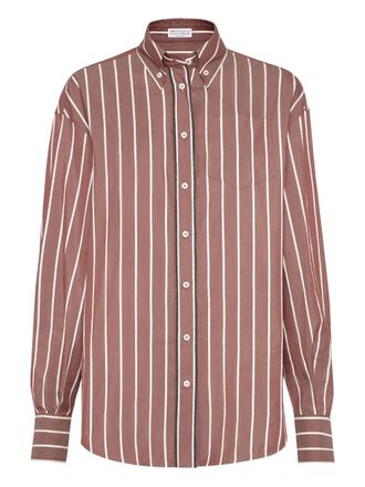 Brunello Cucinelli Gestreiftes Hemd aus Popeline - Braun