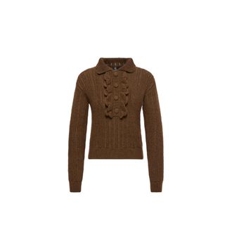 Moncler Moncler Wool & Mohair Blend Knit Polo Shirt, Women, Brown, Size: Xs