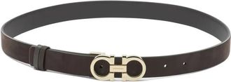 Ferragamo G&uuml;rtel - Reversible Leather Belt With Gold-Finish Gancini B - Gr. 80 - in Grau - f&uuml;r Damen