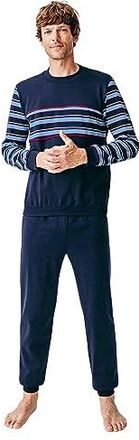 Damart Pyjama Thermolactyl en Molleton, Marine Rayé, XL