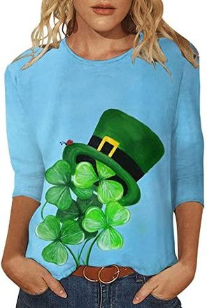 Generic T-shirt &agrave; manches 3/4 pour femme - Haut vert tr&egrave;fle - Coupe ample - Pour femme - Pull coupe ajust&eacute;e - Costume de festival, w, XXL