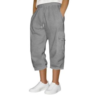 Generic Pantalon de jogging pour homme - Gris - Longueur 3/4 - Pantalon de loisirs baggy - Confortable - Pantalon de plage respirant - Pantalon de surv&ecirc;tement