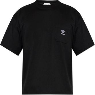 Versace Homme, Tops, Noir, Taille: XL T-shirt en jersey de coton brod&eacute;