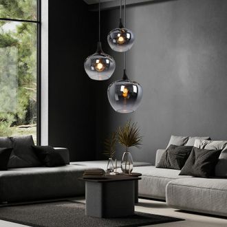 Globo Lighting Hängeleuchte Pendellampe Wohnzimmer Pendelleuchte Esstischleuchte rauch Glasschirm, Metall schwarz, Fassungen 3x E27, DxH 48x120 cm