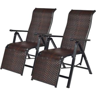 Costway Costway - 2er Liegestuhl klappbar, Relaxliege mit verstellbaren Lehnen, Rattan Klappliege Relaxstuhl mit Armlehne, Relaxsessel Gartenstuhl f&uuml;r Garten