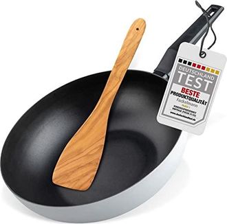 Fackelmann Fackelmann 2-tlg. Set Wokpfanne Balance 30 cm, Antihaft-Pfanne aus 90% recyceltem Aluminium mit ergonomischem Kunststoff-Griff und Pfannenwender 30 cm