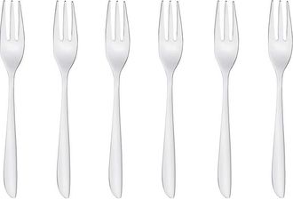 Sambonet 52163A55 Leaf - Dessertgabel-Set aus Edelstahl 18/10, 6-teilig, Spülmaschinenfest, Grau