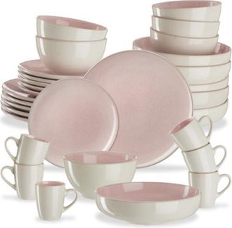 TecTake Service de table pour 6 personnes 30 pcs, Petites et Grandes Assiettes, Assiette creuse, Bols, Tasses, Service vaisselle en faience, Vaisselle et Arts