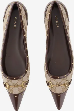Gucci Womens Savoy Flat Shoes Gg Fabric And Leather Multicolour Polyester