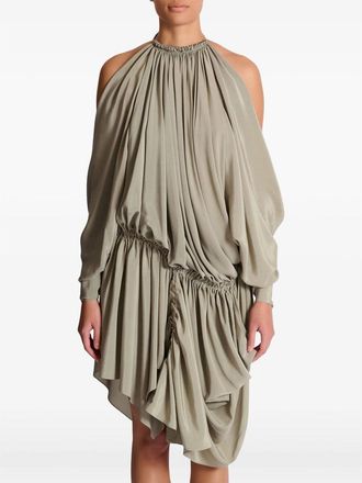Balmain Silk Draped Cocktail Dress - Green