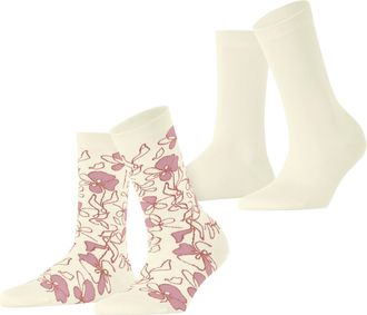 Esprit Damen Socken Flower Sketch Multipack W So Baumwolle gemustert 2 Paar, Wei&szlig; Off-White 2040, 39-42