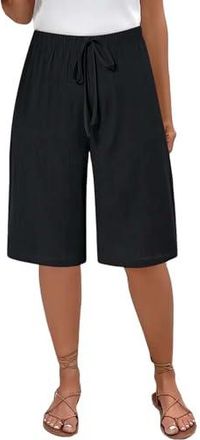 Generic Short en lin pour femme, coupe décontractée, jambe droite, mi-long, short dété décontracté, short de plage, de yoga, bermuda extensible avec cordon de
