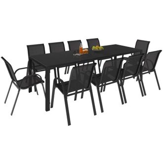 IDMarket Idmarket - Salon de jardin madrid table 240 cm et 10 chaises empilables noir