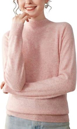 Dissa Pull Cachemire Femme Col Montant Uni Tricoté en Vrac Manches Longues Fin Pull en Cachemire et Laine,Rose,EU 38,MH607