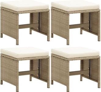 vidaXL Gartenhocker 4 Stk. mit Sitzkissen Poly Rattan Beige vidaXL