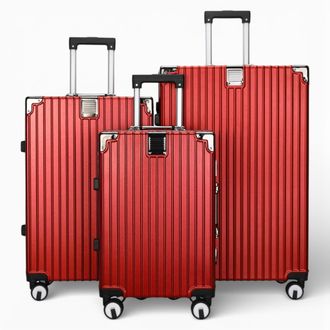 Infinity Leather Red Hardshell Doppel-4-Rad-ABS-Gep&auml;ckwagen Hartschalen-Koffer-Set