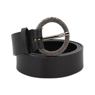 Le Tricot Perugia Klassischer Lederg&uuml;rtel - - Accessories - Damen - Grau - M
