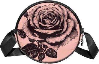 Generic Sac &agrave; bandouli&egrave;re Circle pour femme, petit sac &agrave; bandouli&egrave;re rose noire avec fermeture &eacute;clair, bretelles r&eacute;glables, sac &agrave; main rond d&eacute;contract&eacute; pour f