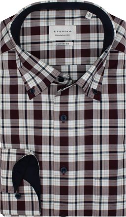 Eterna Herren Langarmhemd Comfort Fit | Kariert Bordeaux | 100% Baumwolle | Button-Down-Kragen Gr. 41