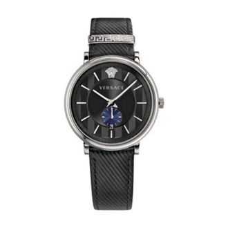 Versace V Circle Lederuhr Schwarz - - Accessories - Herren - Schwarzk - ONE SIZE