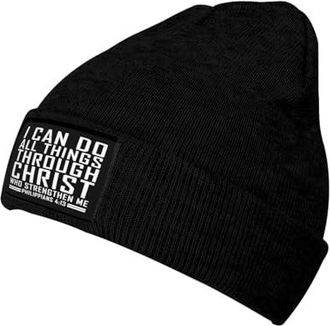 Generic Anti-Transpiration Beanie pour Homme, Philippiens 4:13 Verset Foi Religieux, Unisexe Chapeau dhiver Tricot&eacute;, Bonnets en Tricot pour Ski, Adultes, Cycl