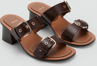 Mango Sandales cuir talon boucles marron - Femme - 35 - MANGO