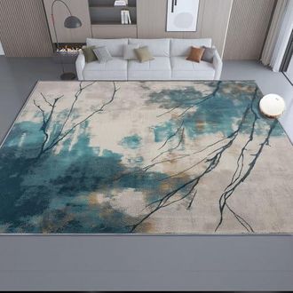 Generic Gris-Bleu Tapis de Bain antid&eacute;rapant, Moquette d&eacute;coratifs Abstrait R&eacute;tro Lignes Motif r&eacute;sistant &agrave; la d&eacute;coloration Hydrofuge pour Salon Chambre &agrave; Couch