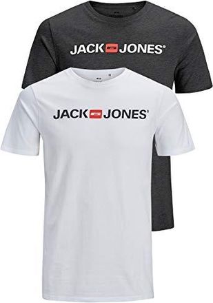 Jack & Jones Lot de 2 t-Shirts pour Homme, L, Gris et Blanc