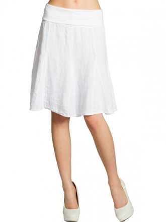 CASPAR Fashion Damen Midi Sommer Leinenrock Knielang Sommerrock mit Stretch Bund - RO014, Farbe:wei&szlig;, Mode Gr&ouml;&szlig;e:L-XL