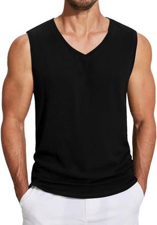 Generic Débardeur pour homme, t-shirt sans manches, coupe classique, col en V, sans manches, débardeur de sport, couleur unie, débardeur de gym, course à pied