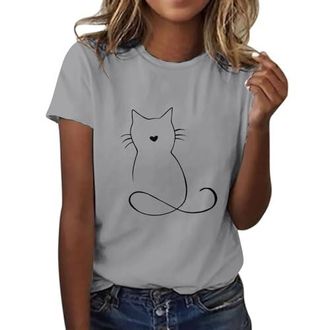 Generic Tshirt Femme Blanc Manches Courtes Col Rond &Eacute;t&eacute; Tee Shirt Respirant Coton Imprim&eacute; Blouse Vetement Oversize Chemisier Chic Et &Eacute;l&eacute;gant Ample D&eacute;contract&eacute;
