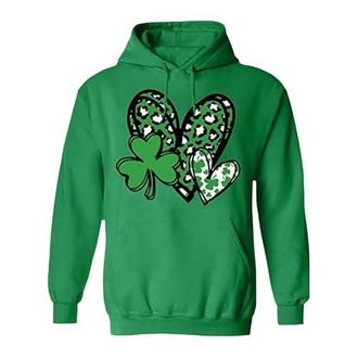 Generic Sweat &agrave; capuche Saint-Patrick pour homme tendance hiver automne manches longues demi-fermeture &eacute;clair pull avec plusieurs poches imprim&eacute; tr&egrave;fle vert t