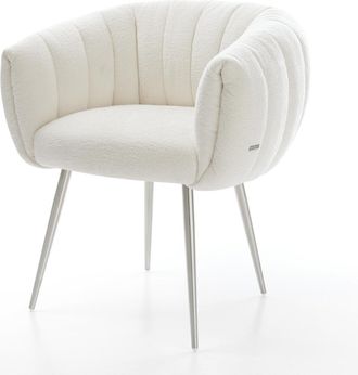 DELIFE Esszimmerstuhl Jada-Flex Boucl&eacute; Soft Beige 4-Fu&szlig; konisch Edelstahl Taschenfederkern, Esszimmerst&uuml;hle