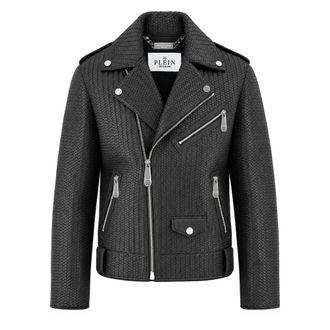 Philipp Plein Leder Bikerjacke mit Shearling-Kragen - - Jackets - Herren - Schwarzk - M