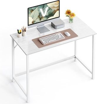 Vasagle Bureau dOrdinateur, Table, 50 x 100 x 76 cm, pour Bureau, Chambre, Salon, Cadre en M&eacute;tal, Blanc &Eacute;rable et Blanc Nuage LWD041W44