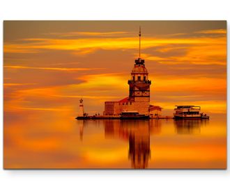 Paul Sinus Art Leinwandbilder | Bilder Leinwand 120x80cm Maiden Tower kiz kulesi in Istanbul bei Sonnenuntergang