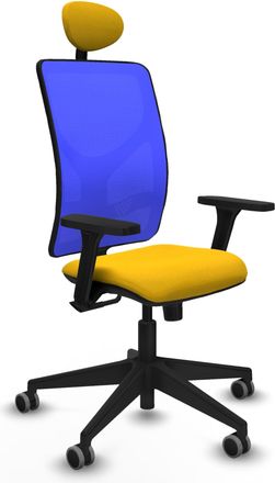 Piqueras y Crespo 8-Stunden-B&uuml;rostuhl mit 3D-Armen, h&ouml;henverstellbarer Lendenwirbelst&uuml;tze und festem Kopfteil, ausgestattet mit 3 Positionen und Schneidschaum, Blau/Gel