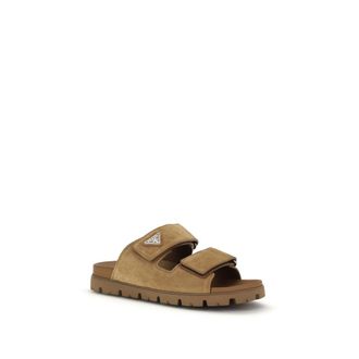 Prada Mens Brown Calf Leather Bos Taurus Strap-On Sandals