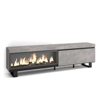 Skraut Home | TV-Schrank, Lowboard | f&uuml;r Wohnzimmer und Esszimmer | 210 | F&uuml;r TV-Ger&auml;te bis zu 80 | Elektrokamin XXL | Industriedesign | Moderner Stil | Zement