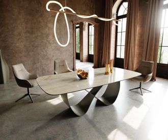 DELIFE Esstisch Edge Boot 240x120 cm Keramik Iris FMG Onice Oro Infinity Metall Effektfinish Titan, Esstische