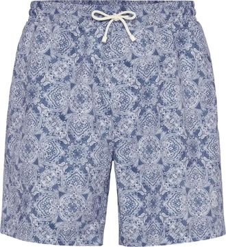 Brunello Cucinelli short de bain &agrave; imprim&eacute; abstrait - Bleu