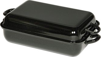 Riess 0105-022, Bratpfanne mit Deckel 37/26, CLASSIC BACK- UND BRATFORMEN, L&auml;nge 43.5 cm, Breite 25.6 cm, H&ouml;he 13.3 cm, Emaille, schwarz, Br&auml;ter, Ofenpfanne