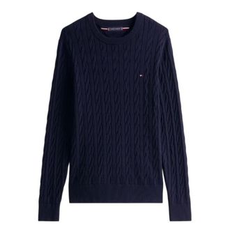 Tommy Hilfiger Homme, Pulls, Bleu, Taille: 2XL Pull Ras du Cou en Tricot Torsad&eacute;