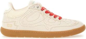 Ganni Femme, Chaussures, Blanc, Taille: 37 EU Baskets basses en toile avec lacets contrast&eacute;s