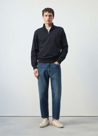 Mango Sweat &agrave; col zipp&eacute; 100 % coton l&eacute;ger bleu marine - Homme - XXL - MANGO MAN