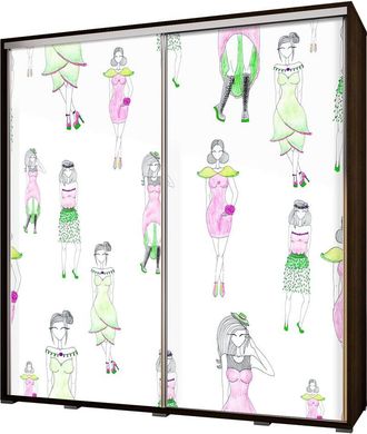 Selsey Fashion - Kleiderschrank 2-t&uuml;rig mit Schiebet&uuml;ren und Zeichenfiguren-Motiv 205cm (Korpus in Holzoptik/Wenge)