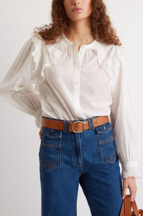 Gerard Darel Chemise en coton brod&eacute; et volants - CELINE - Blanc