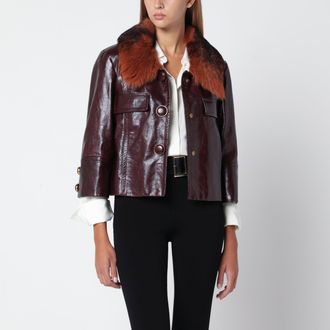 Chlo&eacute; Dunkelviolette kurze Jacke aus Glanzleder